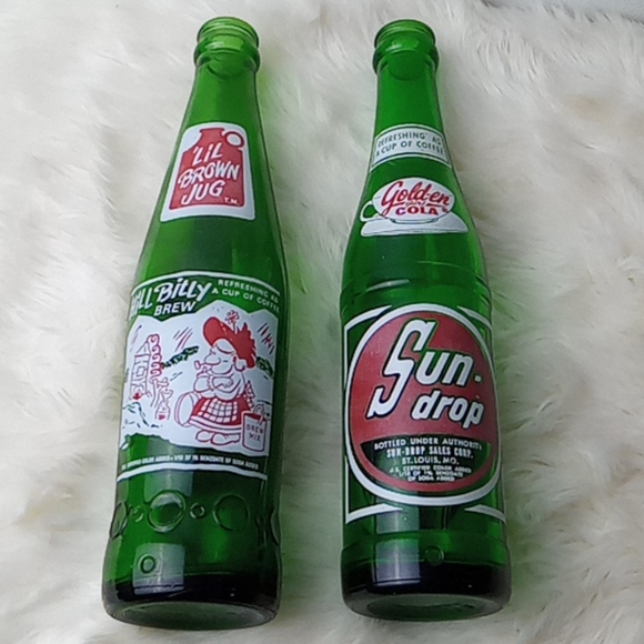 sun drop | Dining | Two Vintage Soda Bottles Sun Drop Hillbilly Brew ...